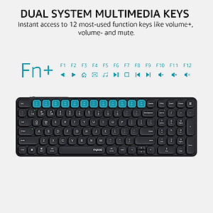 Rapoo E9350L Rechargeable Wireless Keyboard, Support 4 Devices, Ultra-Slim with Indicator Light, Quiet, 90-Day Battery Life, Full Size Keyboard with Numeric Keypad for Windows/Mac/Linux/Chrome, Black