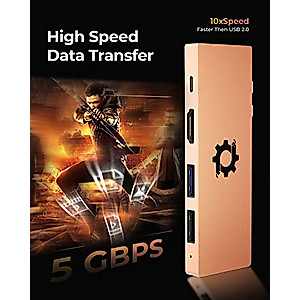 NOV8Tech USB C Hub Dual 4K HDMI Triple Display USB Hub 3.0 Adapter for MacBook Pro 2020/2019/2018/2017/2016 & MacBook Air 2020-2018, 7 in 2 Gold 100W USB C Dock, SD & Micro SD Reader, USB 3 & USB 2