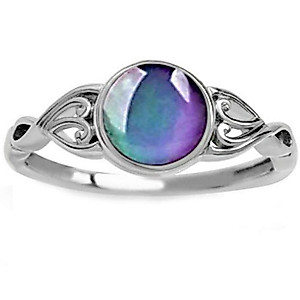 Jude Jewelers Round Shape Simulated Moon Stone Color Changing Mood Ring (Silver, 4)