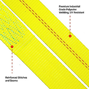 VULCAN Economy Car Tie Down Kit with 4 Lasso Straps, 4 Flat Hook Ratchets, and 4 Free 36 Inch Axle Straps - 3,300 Pound Safe Working Load