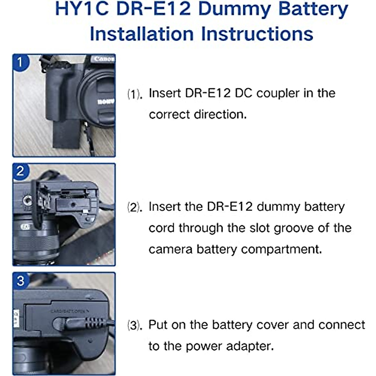 HY1C ACK-E12 AC Power Adapter LP-E12 Dummy Battery Kit for Canon EOS M50, EOS M50 Mark II, EOS M200 Cameras