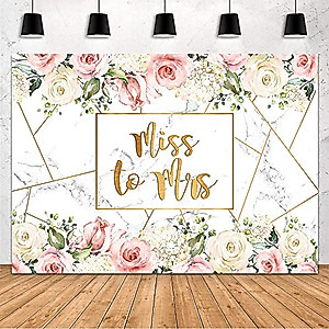 MEHOFOND 7x5ft Miss to Mrs Backdrop for Bridal Shower Pink White Floral White Gold Marbled Wedding Party Decorations Photography Background Engagement Party Banner Supplies Photo Booth Props