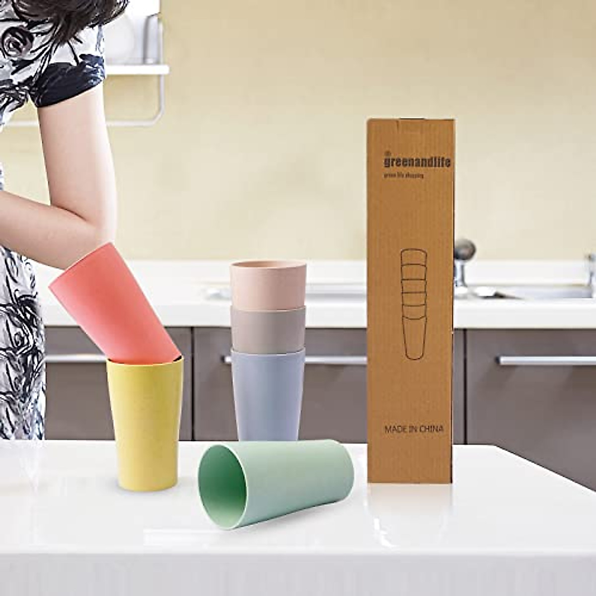 greenandlife 400ml/14oz Set 6 Multicolor Mug for Coffee, Tea, Water, Milk, Juice, Wheat Straw Cup, Unbreakable,Non-toxin, BPA free and Healthy for Kids Children Toddler & Adult