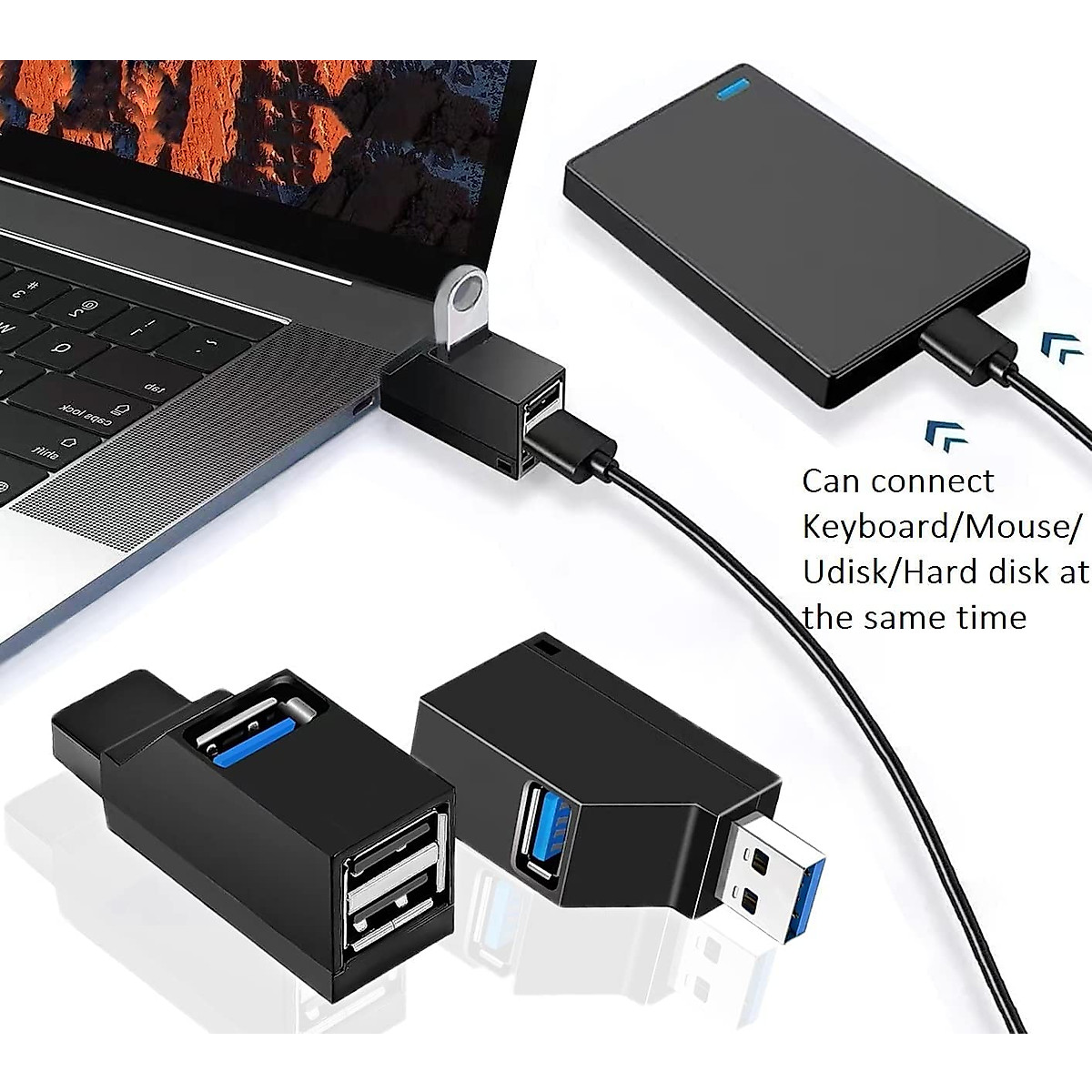 BIANTI USB Hub Splitter 3 Ports Super Speed 5Gbps Extender, 3.0 A Adapter with Lanyard and Safety Helmet, for MacBook Pro/Air, PS4, Laptop, PC, Surface Pro, iMac, Mobile HDD, Keyboard, Mouse