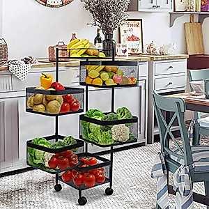 Rotating Kitchen Storage Shelf Rack, Multi-Layer Rotating Organizer Storage Basket, Floor-Standing Rolling Rack Multifunctional Household Shelf for Kitchen,Bedroom,Bathroom,Living Room(5-Tier,37in)