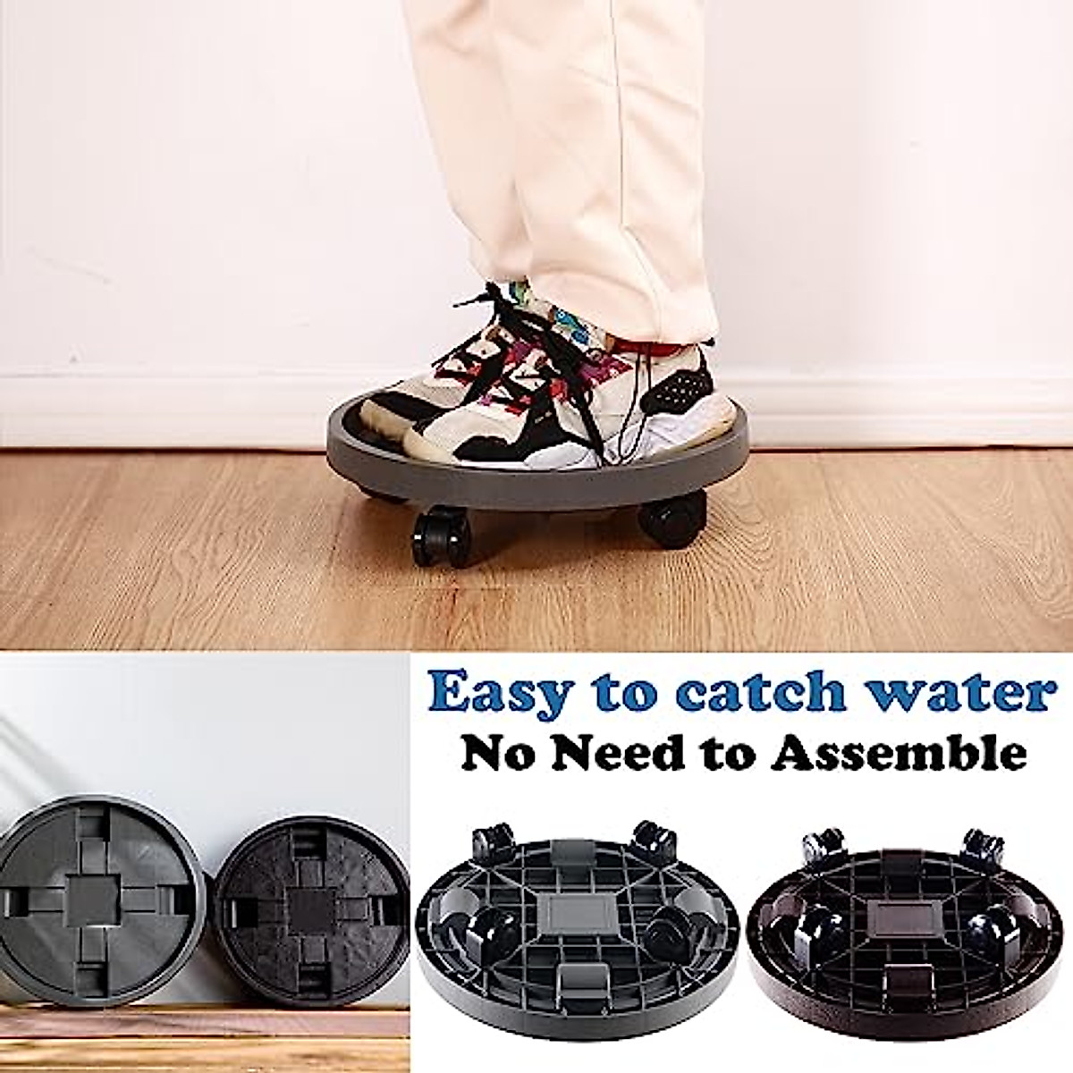 3 Pack Plant Caddy with Wheels 13 Inch Rolling Plant Stand Heavy Duty Plant Dolly with Casters Planter Pot Mover Round Plant Roller Base for Indoor Patio Outdoor Large Trash Can Dolly, Grey