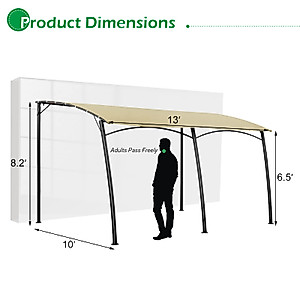 AECOJOY 13'x10' Sun Shade ,Wall Canopy Sunsetter Deck Awning Gazebo with Steel Stand,Outdoor Free Standing, for Porch,Patio,Backyard,Beige