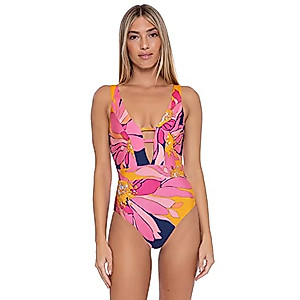 Trina Turk Breeze Hi Leg Plunge One-Piece Multi 10