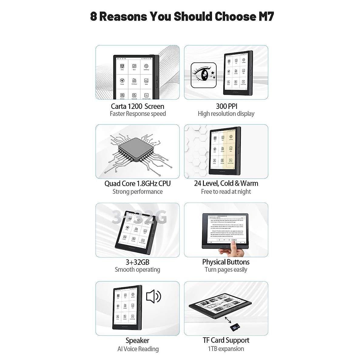 MEEBOOK M7 e-Book Reader, 2023 New 6.8" 300PPI HD E-Ink Screen Ereader, Cold/Warm Light, Android 11, Support Google Play Store,Speaker/OTG/Type C,3GB+32GB