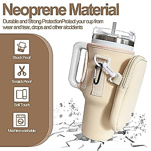 Water Bottle Carrier Bag with removable Water Bottle Pouch, Compatible with Stanley 30/40oz Tumbler with Handle, Water Bottle Holder with Adjustable Shoulder Strap & removable Water Bottle Pouch