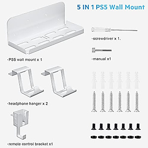 Allnice PS5 Wall Mount, 5 IN 1 Playstation 5 Wall Mount (Disc and Digital Edition) Wall Bracket for Playstation 5 with Detachable Controller Holder & Headphone Hanger & Remote Control Bracket