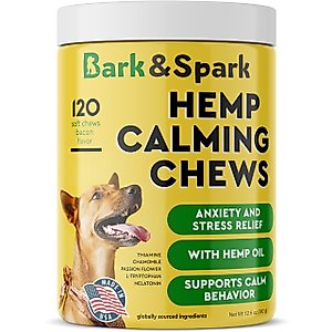 BARK&SPARK Calming Hemp Treats for Dogs - Made in USA with Hemp Oil - Anxiety Relief - Separation Aid - Stress Relief During Fireworks, Storms, Thunder - Aggressive Behavior, Barking - 120 Soft Chews