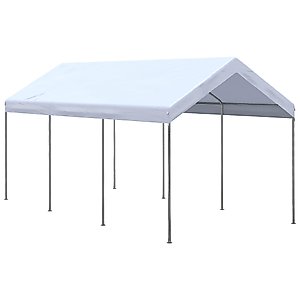 Outsunny 10' x 20' Party Tent and Carport, Height Adjustable Portable Garage, Outdoor Canopy Tent 8 Legs Without Sidewalls for Car, Truck, Boat, Motorcycle, Bike, Garden Tools, White