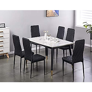 Dining Chairs Set of 6 Mid Century Modern Noble Style with Upholstered Cushion PU Leather for Dining Room Kitchen (Black-Set of 6)