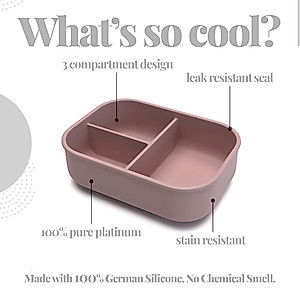 Silicone Bento Box for Kids, Toddlers and Adults - Made from Platinum LFGB German Silicone - Microwave, Dishwasher, Freezer and Oven safe - Lunch, Snack and Sandwich Food Container (Pastel Purple)
