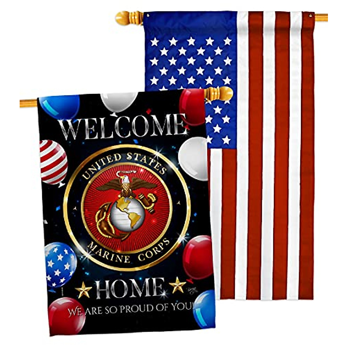 Welcome Home Marine Corp House Flag - Pack Armed Forces Corps USMC Semper Fi United State American Military Veteran Retire Official USA Applique - Banner Small Garden Yard Gift Double-Sided 28 X 40
