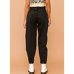 Astylish Black Jeans for Women High Waisted Baggy Boyfriend Mom Cropped Denim Pants Black Size 10