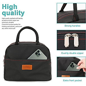 Ylebs Lunch Bag for Women Insulated Lunch Box,Black Adult Reusable Cooler Tote Bag for Work,Water-resistant Thermal