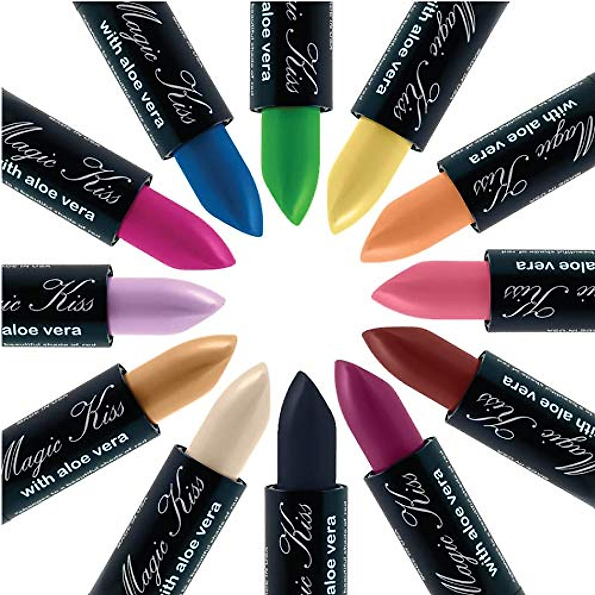 Magic Kiss Pack of 12 Color Changing Aloe Vera Lipstick Set Made in USA (Colors of Aloha 03)