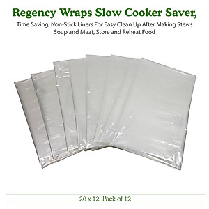 Regency Wraps Slow Cooker Saver, Time Saving, Non-Stick Liners For Easy Clean Up After Making Stews Soup and Meat, Store and Reheat Food, 20 x 12, Pack of 12