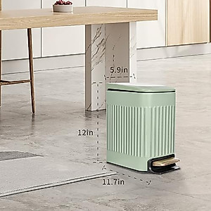 Trash Can 6 Liter/1.6 Gallon Stainless Steel with Step Pedal and Buffer Function Slim Rectangle Garbage Can Wastebasket Designed for Toilet, Kitchen, Office(Color:Green)