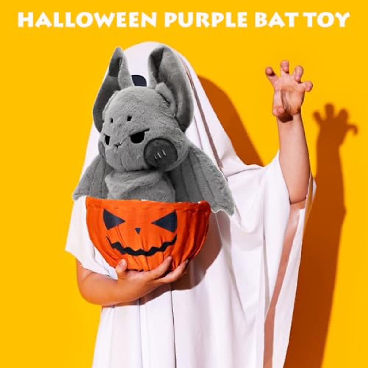 ELAINREN Crazy Gray Bat Plush Toy Halloween Bat Stuffed Soft Pillow Cartoon Furry Bat Plushie Dolls Gifts/13.7''