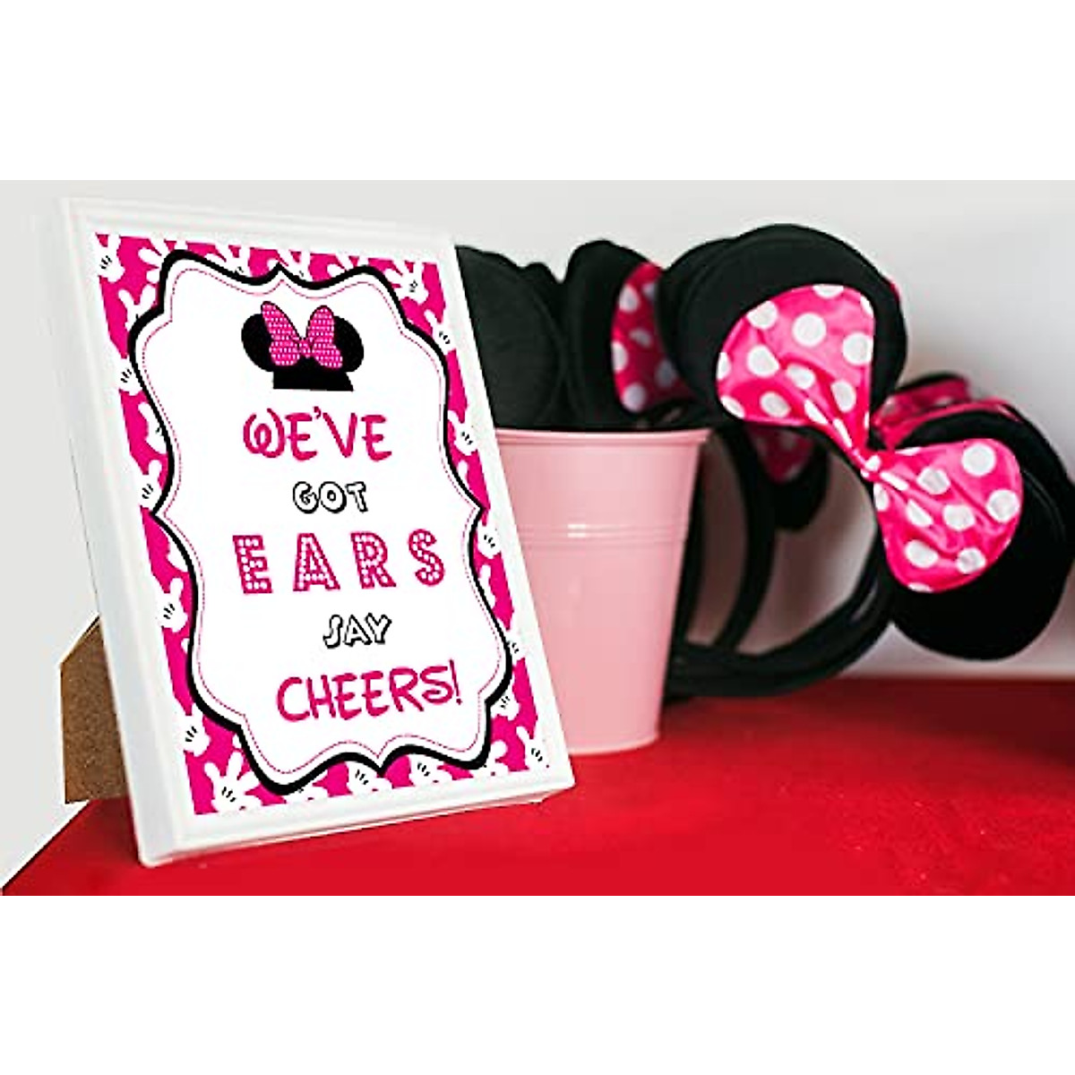 Minnie Mouse Birthday Decoration Signs | 4 Different Party Signs | 8 x 10 inch Minnie Mouse Party Supplies Birthday Sign Printed in Card stock | Minnie Mouse Clubhouse Inspired Door Signs | Food Labels Disney Decorations Hot Dog Bar Decor