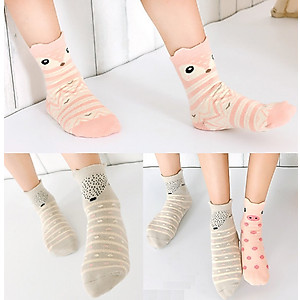 Hzcojulo Kids Toddler Big Little Girls Fashion Cotton Crew Cute Socks -5 Pairs Gift Set,Multicolor-BOV,Shoe size 13-3.5/L/7-10 Years