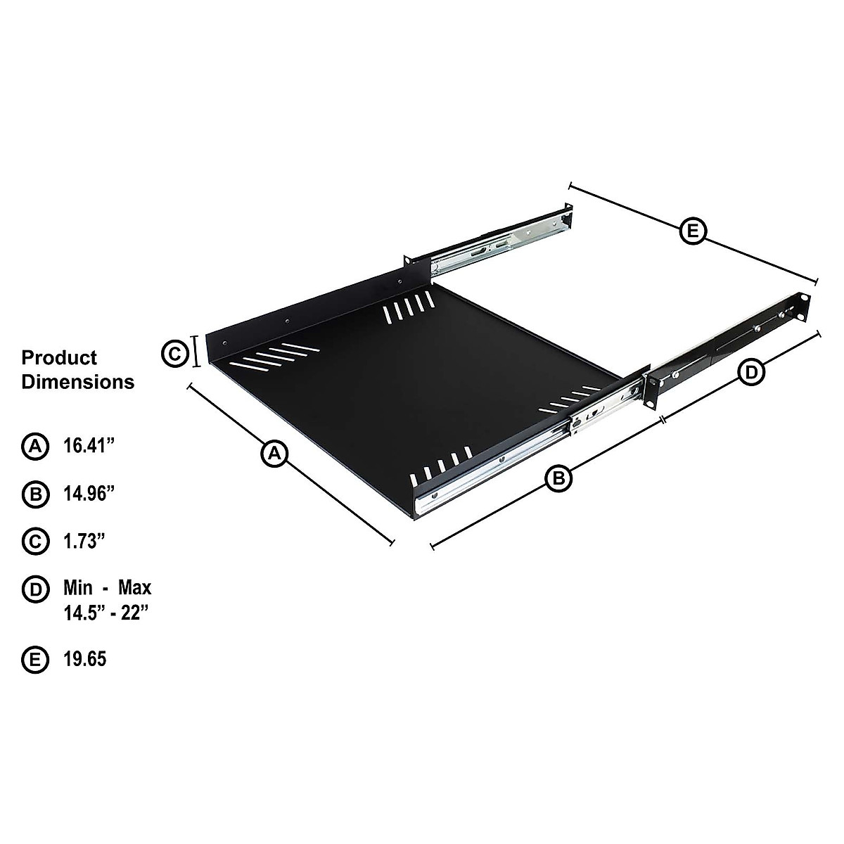 Penn Elcom R1290/1U Sliding Rack Tray (Audio, AV, IT, DJ) Equipment Shelf for 1 Rack Space up to 15 Inch Deep