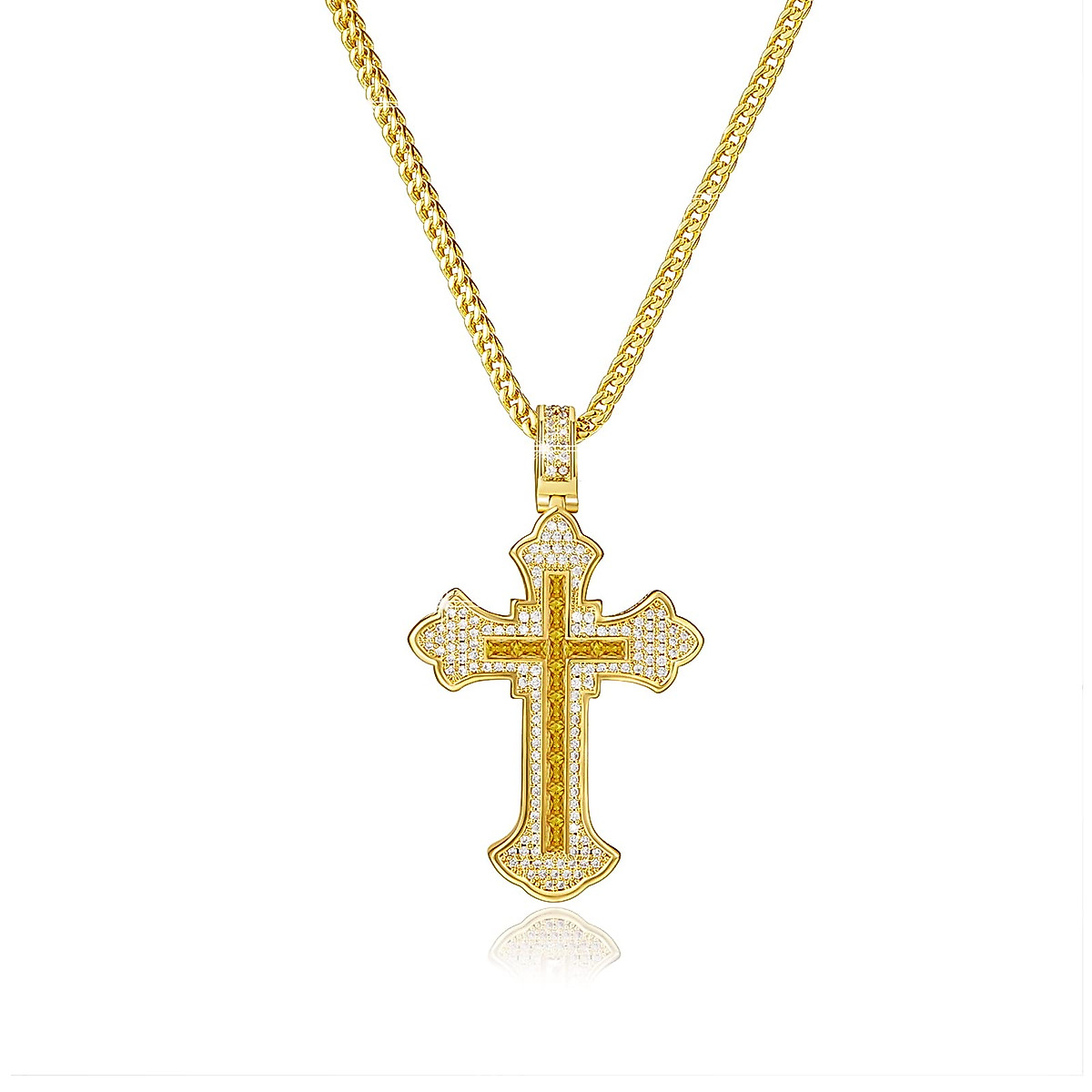 PHENGEL 12 month birthday stone Cubic Zirconia 5A Cz Cross Religious Pendant gorgeous Necklace (14K-Gold-11-Nov)