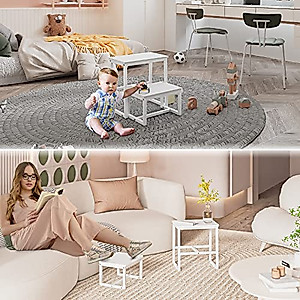 iTsst Step Stool for Adults & Kids,Holds up to 500Lb,3 in1 Heavy Duty Sturdy Two Step Stool for Kichen/Bathroom/High beds, Wooden&Metal Frame, Non-Slip Pads