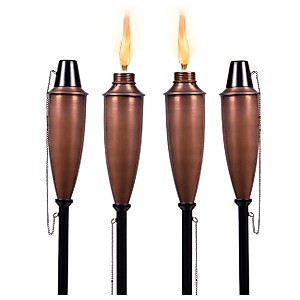 BIRDROCK HOME 4 Pack Round Outdoor Torches - Bronze - Flame Light Torch - Backyard Garden Patio Lighting - Metal Lamp - Decorative Urban Lantern