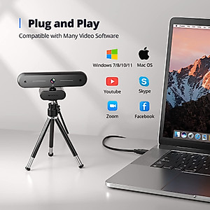 DEPSTECH 4K Webcam, DW40 Webcam with Microphone Autofocus HD Web Camera with Sony Sensor, Privacy Cover & Tripod, Plug and Play USB 8MP Camera Computer Streaming Webcam for Laptop PC/Video Call/Zoom