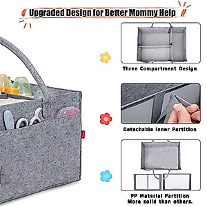 YaKuss Baby Diaper Caddy Organizer for Boy-Baby Car Organizer, Felt Fabric Baby Basket, Changing Table Diaper Storage Caddy, Portable Tote Bag for Baby Diapers and Wipes -Large (1.0 Grey)