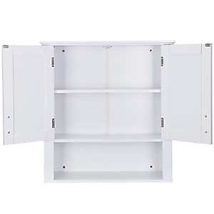 Elegant White Bathroom Wall Cabinet Over Toilet - Stylish 2-Door Medicine Cabinet with Adjustable Inner Shelves for Bathroom and Living Room Organization
