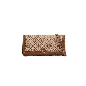 Tory Burch Women's T Monogram Jacquard Wallet Crossbody, Hazel, Tan, Print, One Size