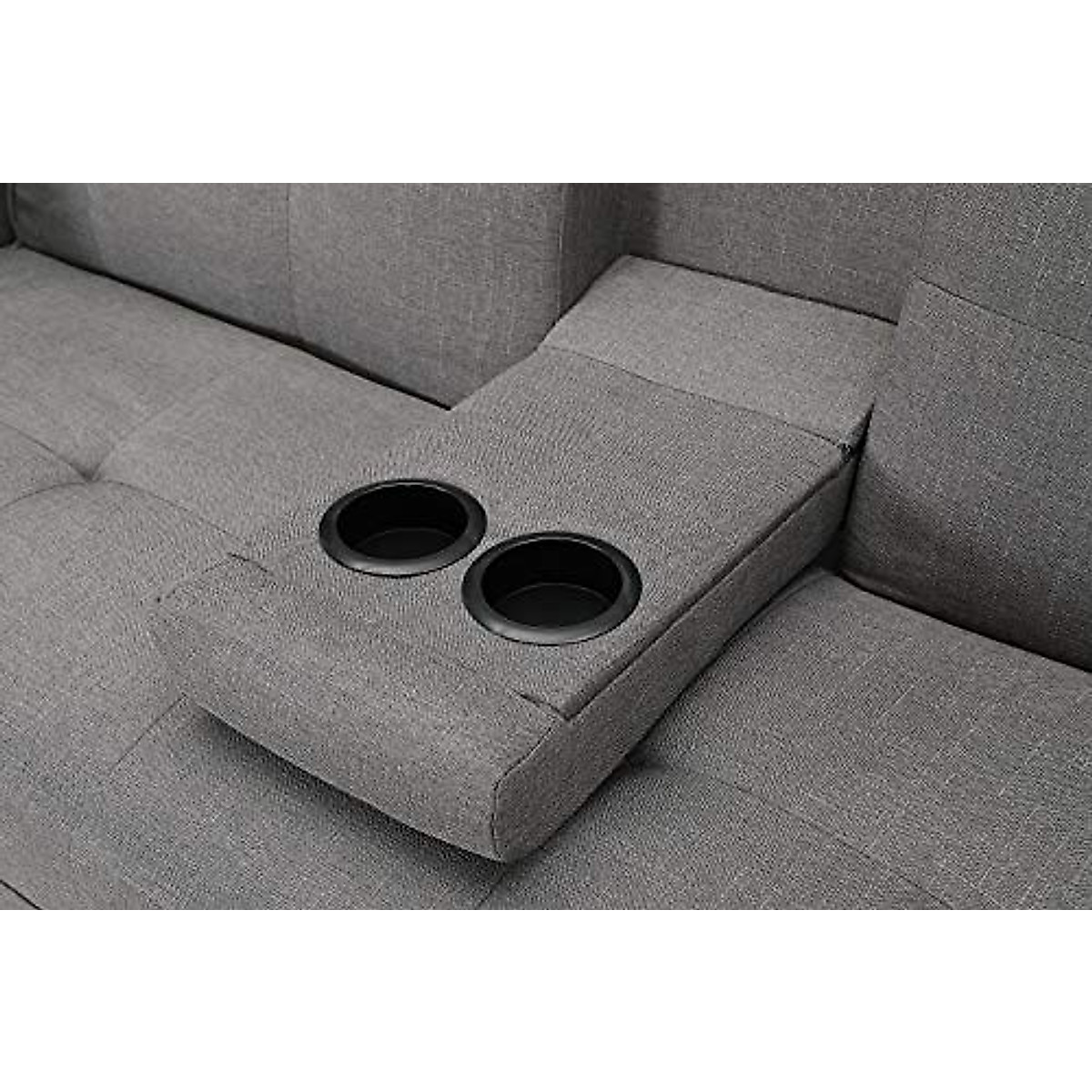 JULYFOX 75 inch Wider Futon Sofa Bed, Fabric Sofa Sleeper Bed with Holder Armrest 600lb Heavy Duty for Small Spaces(Light Gray)