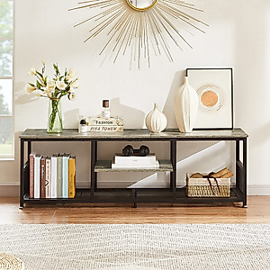 VECELO Industrial TV Stand for Televisions up to 65 Inch, 55" Entertainment Center with Open Storage Shelves for Living Room/Bedroom, 3 Tiers Media Console Table with Metal Frame, Grey, 55 Inches