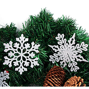 36Pcs Plastic Snowflake Ornaments, Christmas Silver Glitter Snowflake Hanging 4 Inches Large Snowflake Pendants Decorations for Christmas Tree Window Wedding Embellishing Party Decorations(Silver)