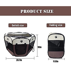 Gommle Portable Pet Playpen for Small Cat Dog Puppy Rabbit,Cat Kitten Playpen Indoor Outdoor with Carrying Case,Waterproof Bottom and Removable Zipper Top (S(28.7" x 28.7" x 16"), Brown)