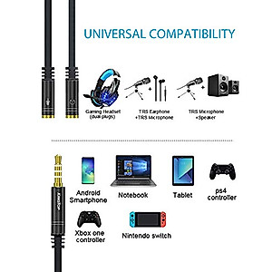 KINGTOP Headphone Splitter 3.5mm, Mic Audio Splitter, Headset Splitter Cable for Gaming Headset with Separate Audio Microphone Jacks (Not for 2 Headphones)