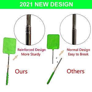 fecobyte 5PCS Telescopic Fly Swatter, Upgraded Manual Heavy Duty Plastic Flyswatter with Extendable Stainless Steel Pole