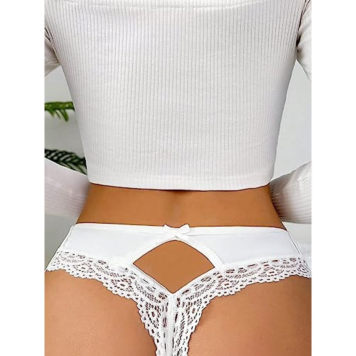 Milumia Women Sexy Panties Lace Lingerie Underwear Cheeky Naughty Bikini Brief Seamless Hipsters Bikinis Solid White Large