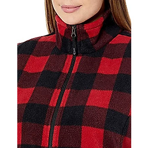 Amazon Essentials Women's Classic-Fit Sleeveless Polar Soft Fleece Vest (Available in Plus Size), Black Red Buffalo Plaid, X-Large