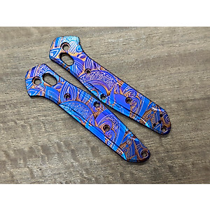 Flamed SUNRISE heat ano engraved Titanium Scales for Benchmade 940 Osborne