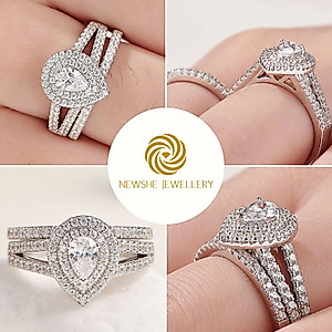 Newshe Jewellery Wedding Engagement Ring for Women Bridal Set AAAAA Cz 925 Sterling Silver 1.3Ct Pear White Size 7