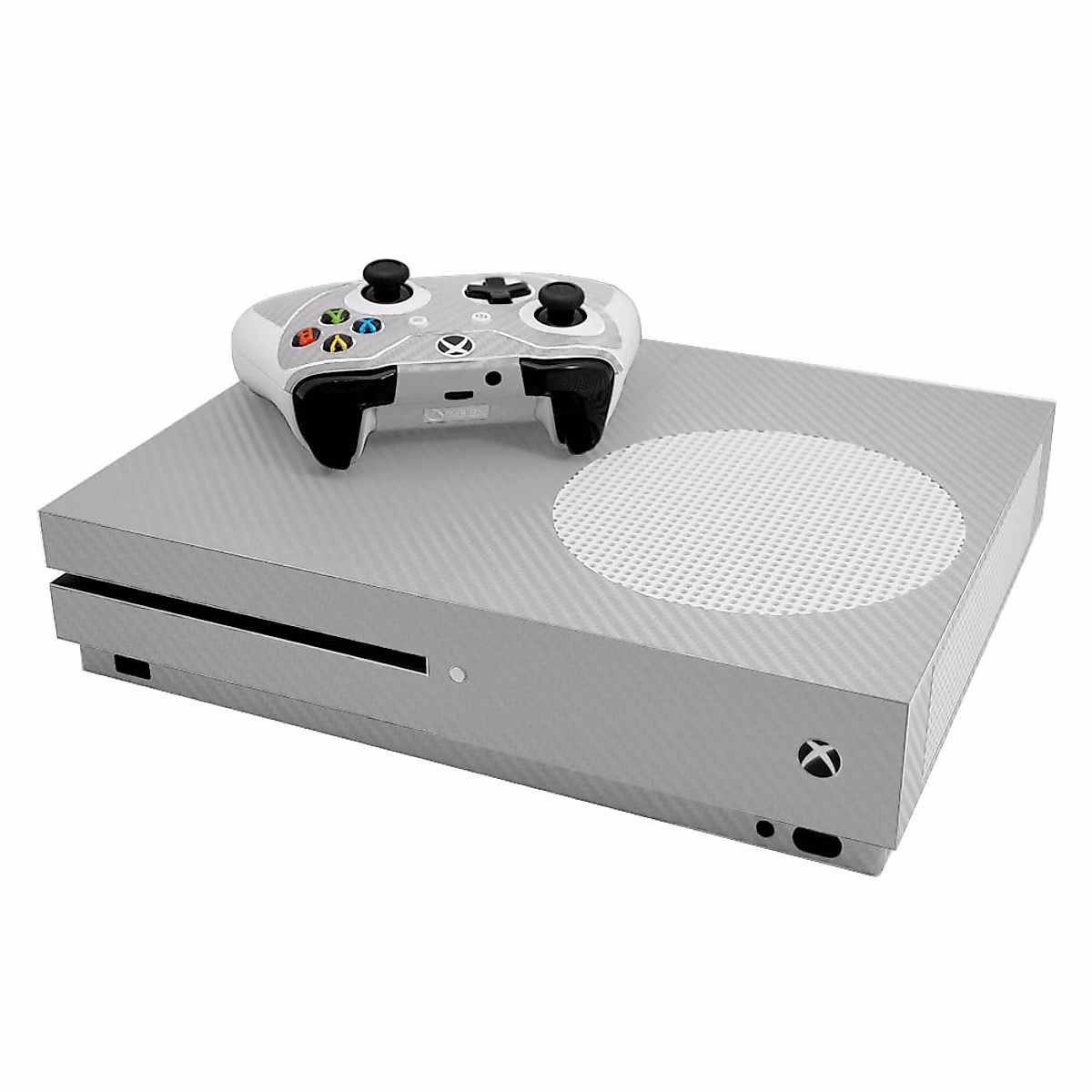 3D Carbon Fiber Silver - Air Release Vinyl Decal Mod Skin Kit by System Skins - Compatible with Microsoft Xbox One Slim (XB1 Slim)