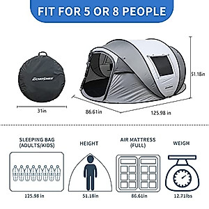 EchoSmile Instant Tent for Camping, 6 Person Pop Up Tent, Water Resistant Dome Tent, Easy Setup for Camping Hiking and Outdoor, Portable Tent with Carry Bag, for 3 Seasons