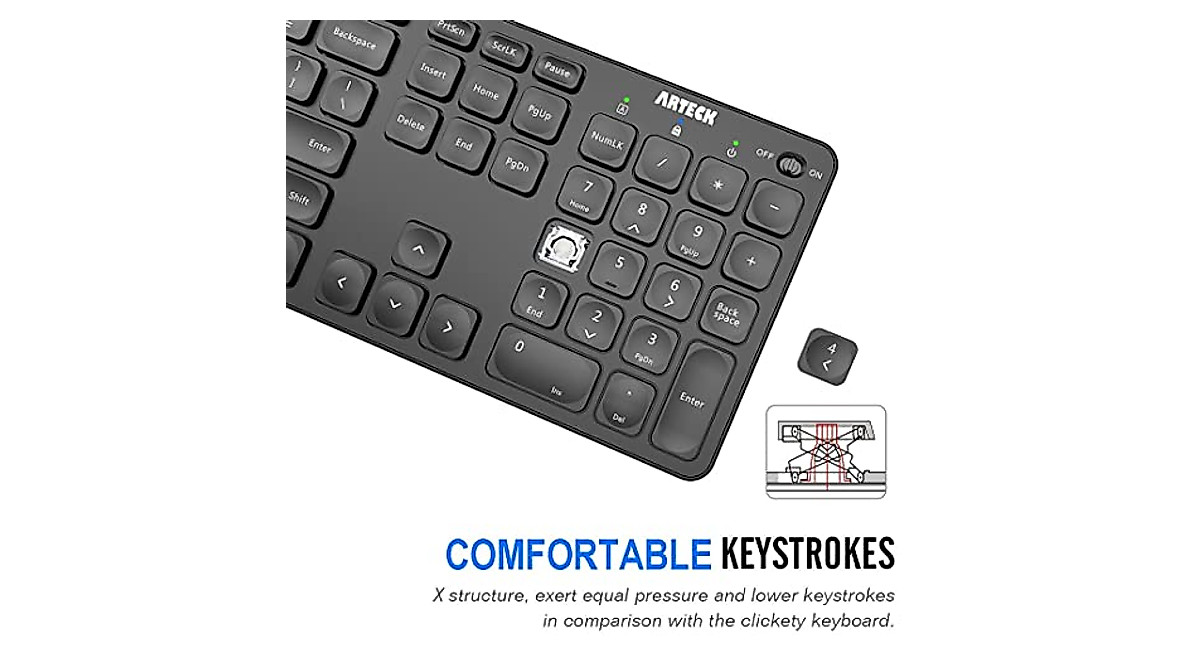 Arteck Wireless Keyboard - Ultra Slim, Rechargeable, Ergonomic