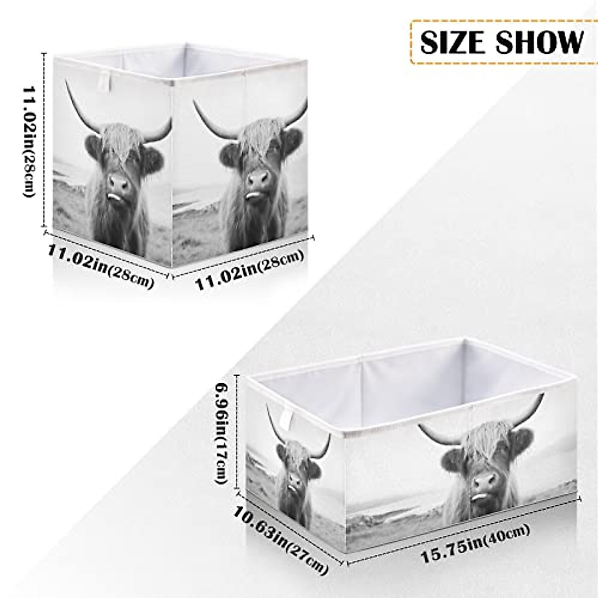 WELLDAY Storage Basket Highland Cow Foldable 11 x 11 x 11 in Cube Storage Bin Home Decor Organizer Storage Baskets Box for Toys, Books, Shelves, Closet, Laundry, Nursery